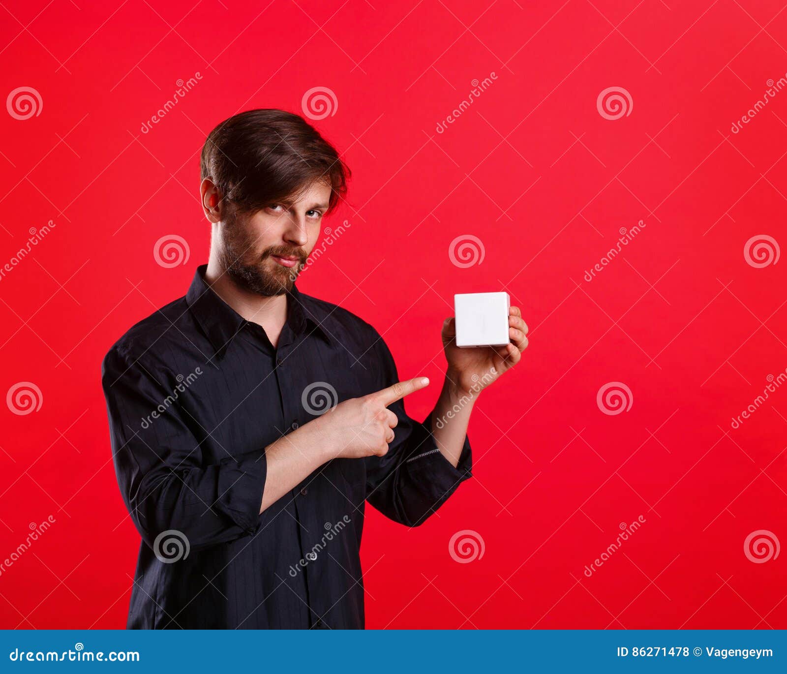 Man holding an empty cube stock photo. Image of hand - 86271478