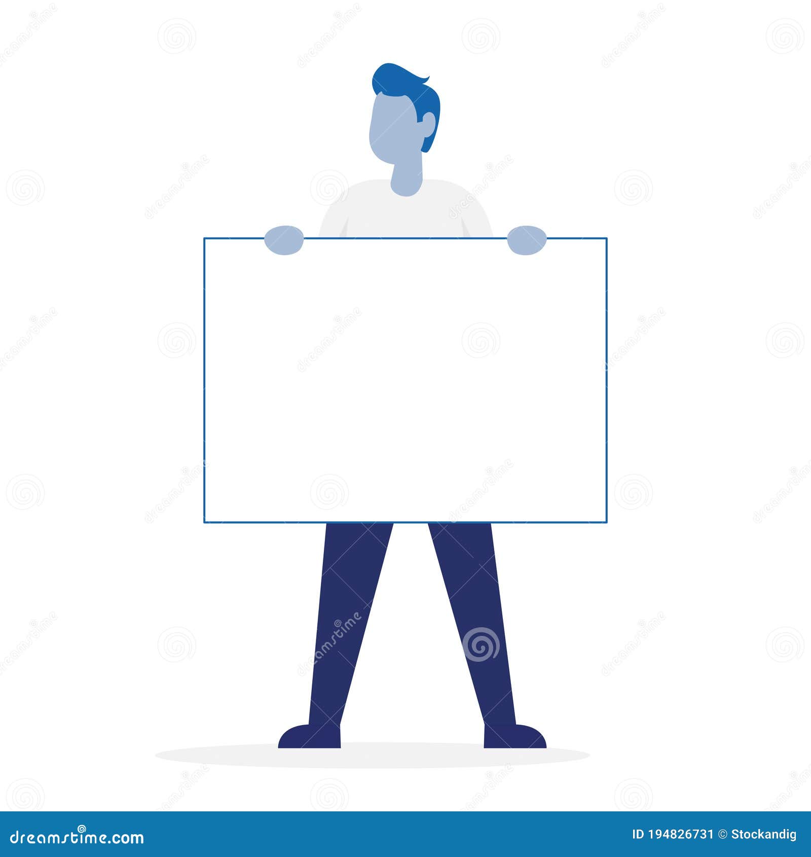 Man Holding Empty Poster. Front View. Color Vector Illustration Stock ...