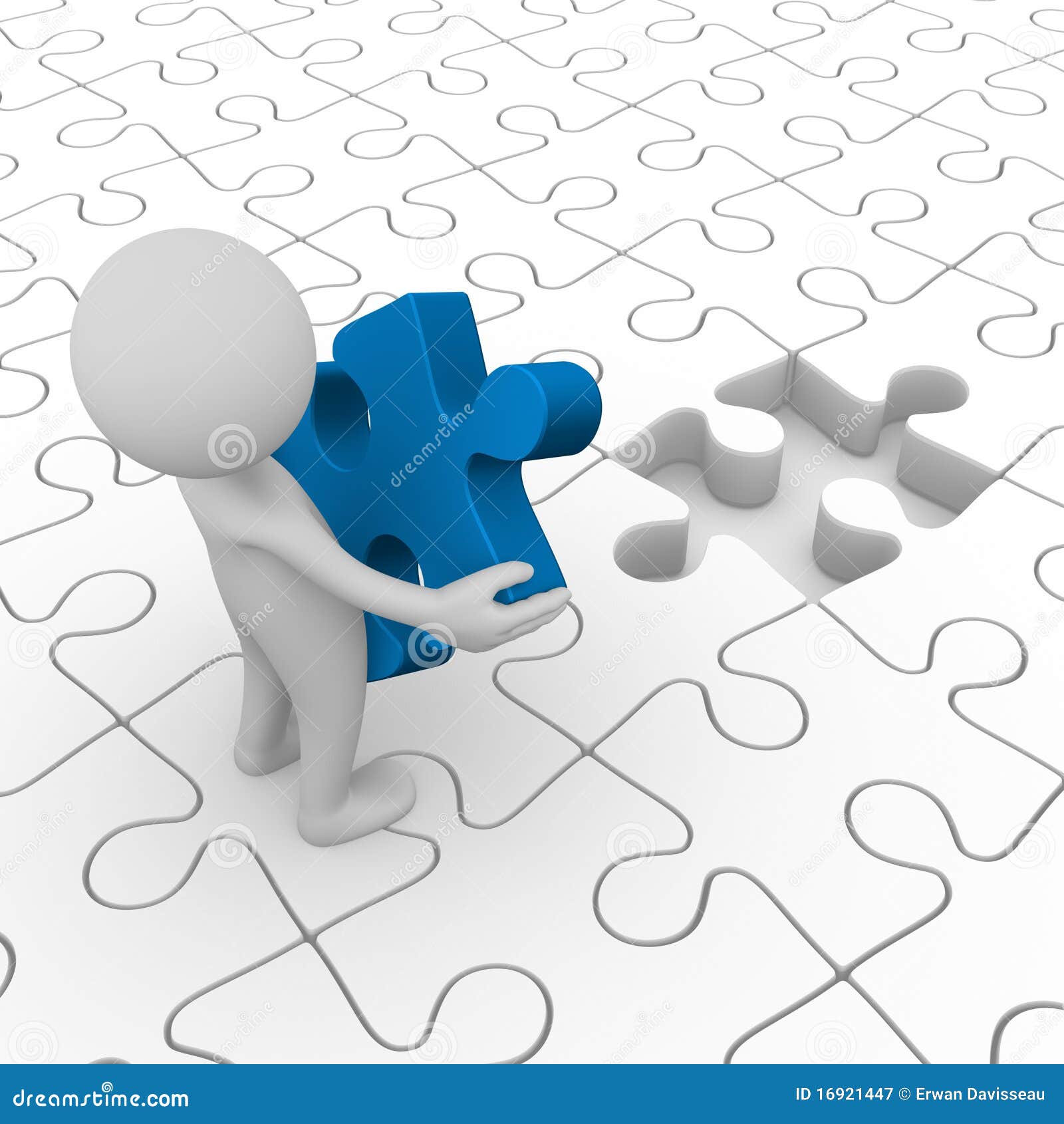 3d Man Assembling Final Red Puzzle Piece. Stock Photography ...