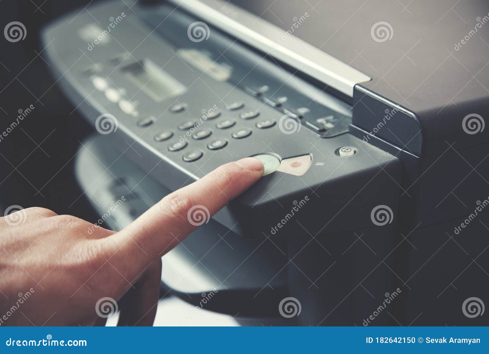 Man Holding Finger on Start Button of Printer Stock Photo - Image of ...