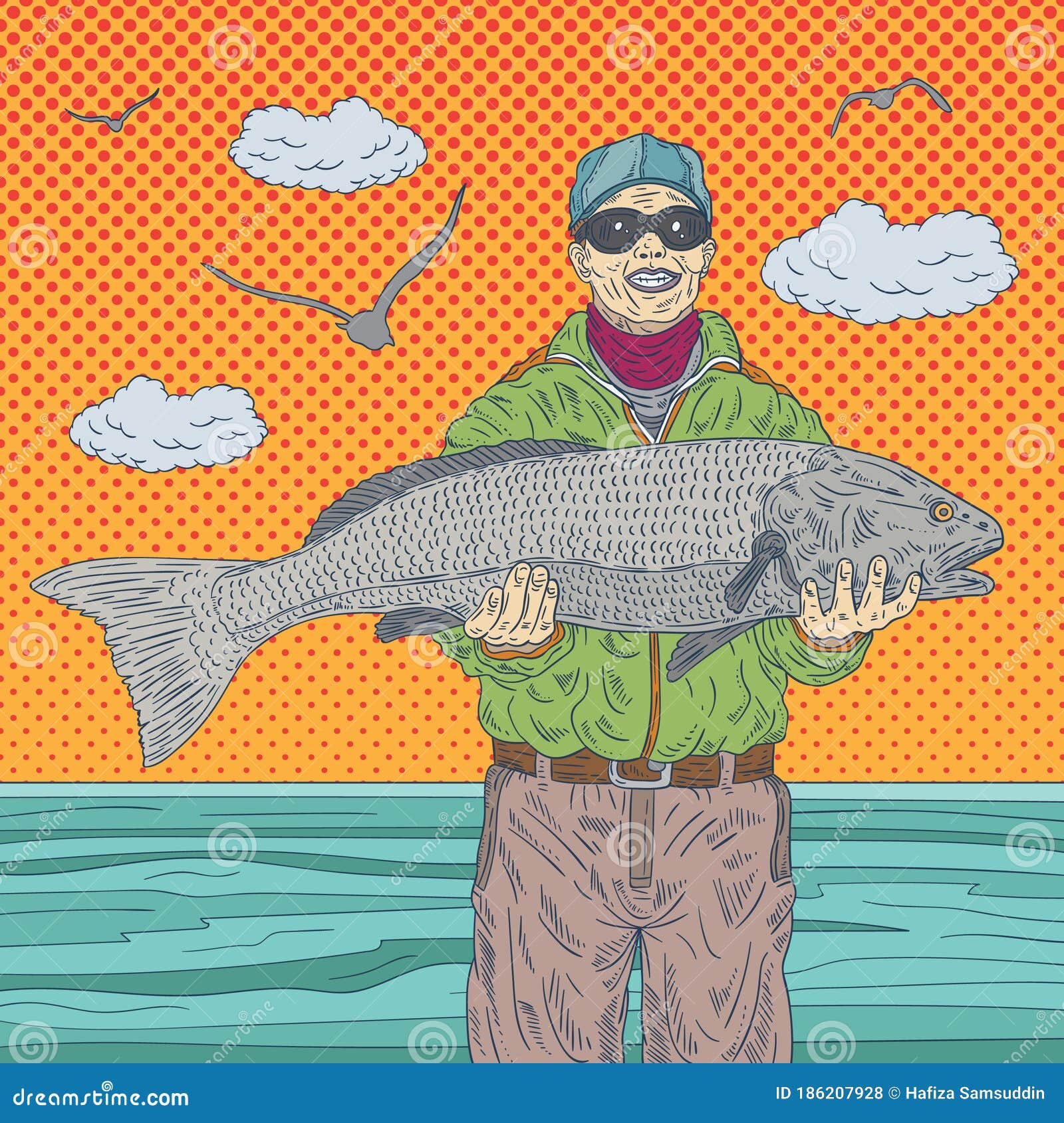 Man Holding Fish. Vector Illustration Decorative Design Stock Vector ...