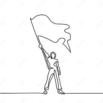 Man Holding Flag. Continuous Line Drawing Stock Vector - Illustration ...