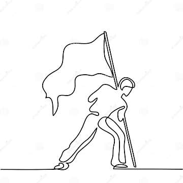 Man Holding Flag. Continuous Line Drawing Stock Vector - Illustration ...