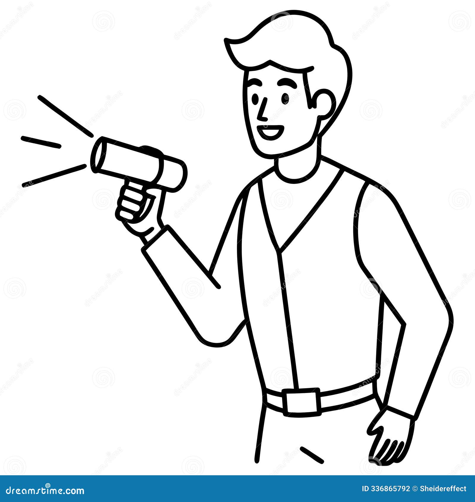 A Man is Holding a Flashlight and Smiling Stock Illustration ...