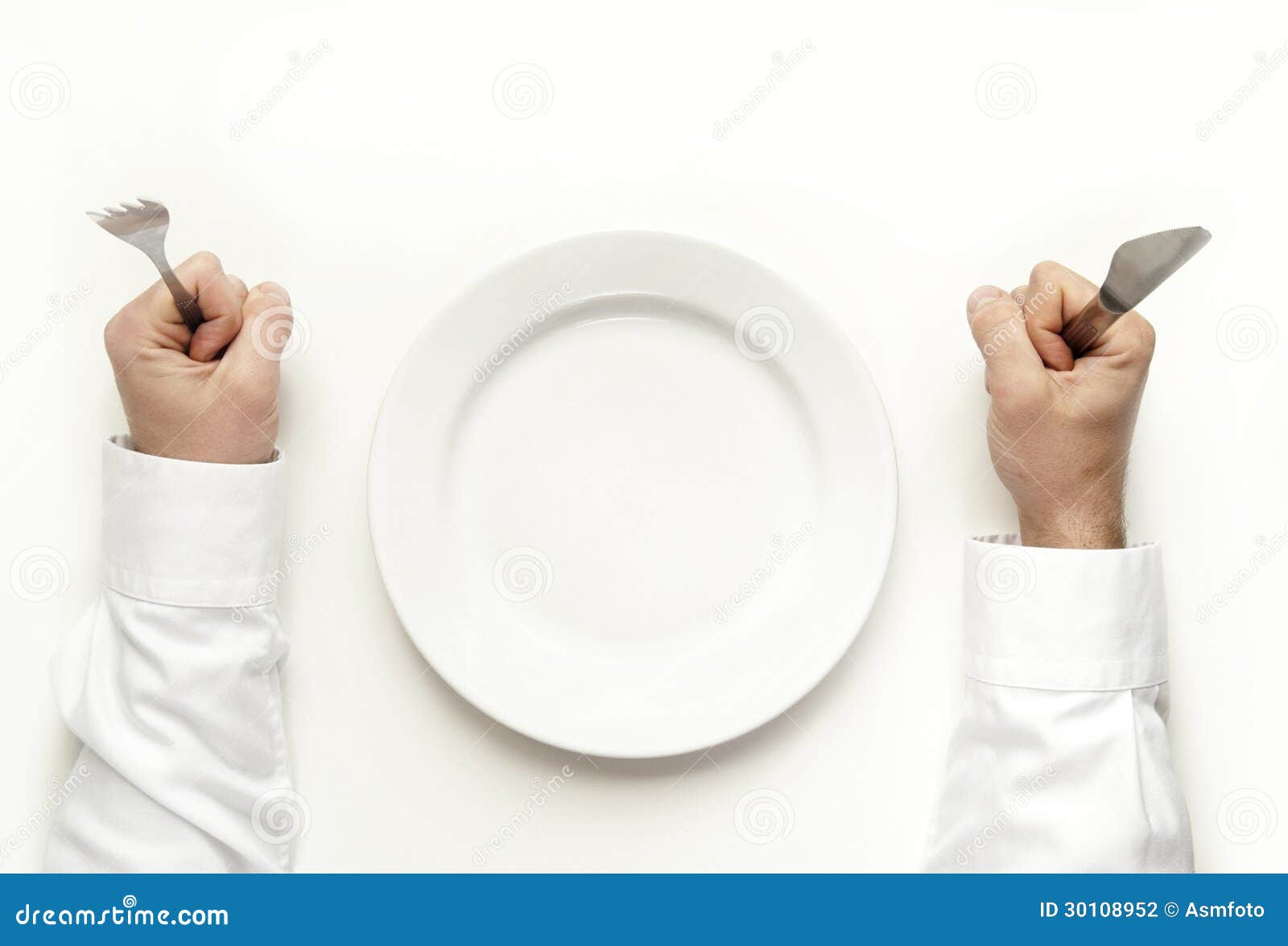 Man Holding Fork and Knife Isolated on White Stock Photo - Image of ...