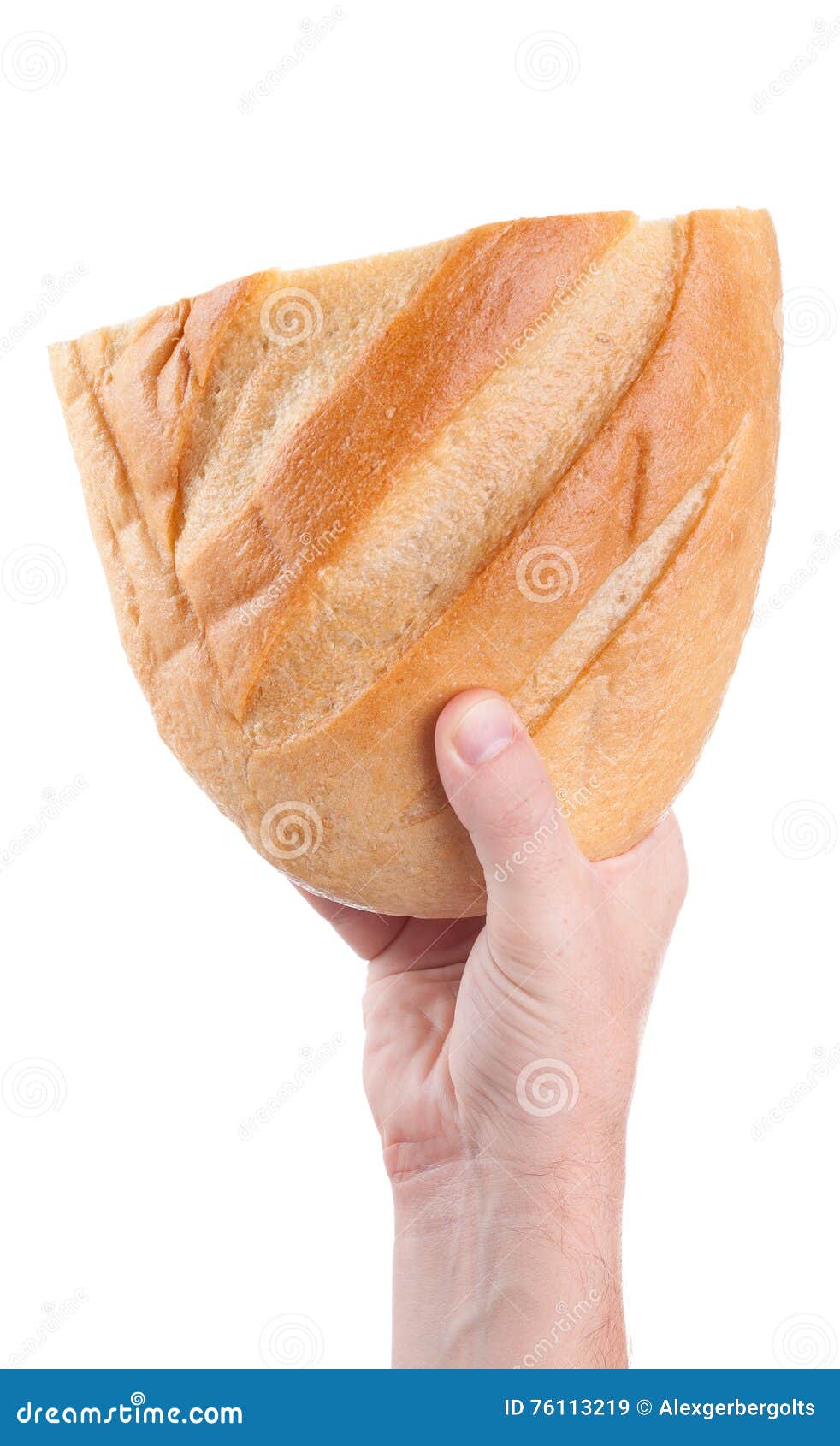 Man Holding Fresh Bread in the Hands, Isolated on White Background ...