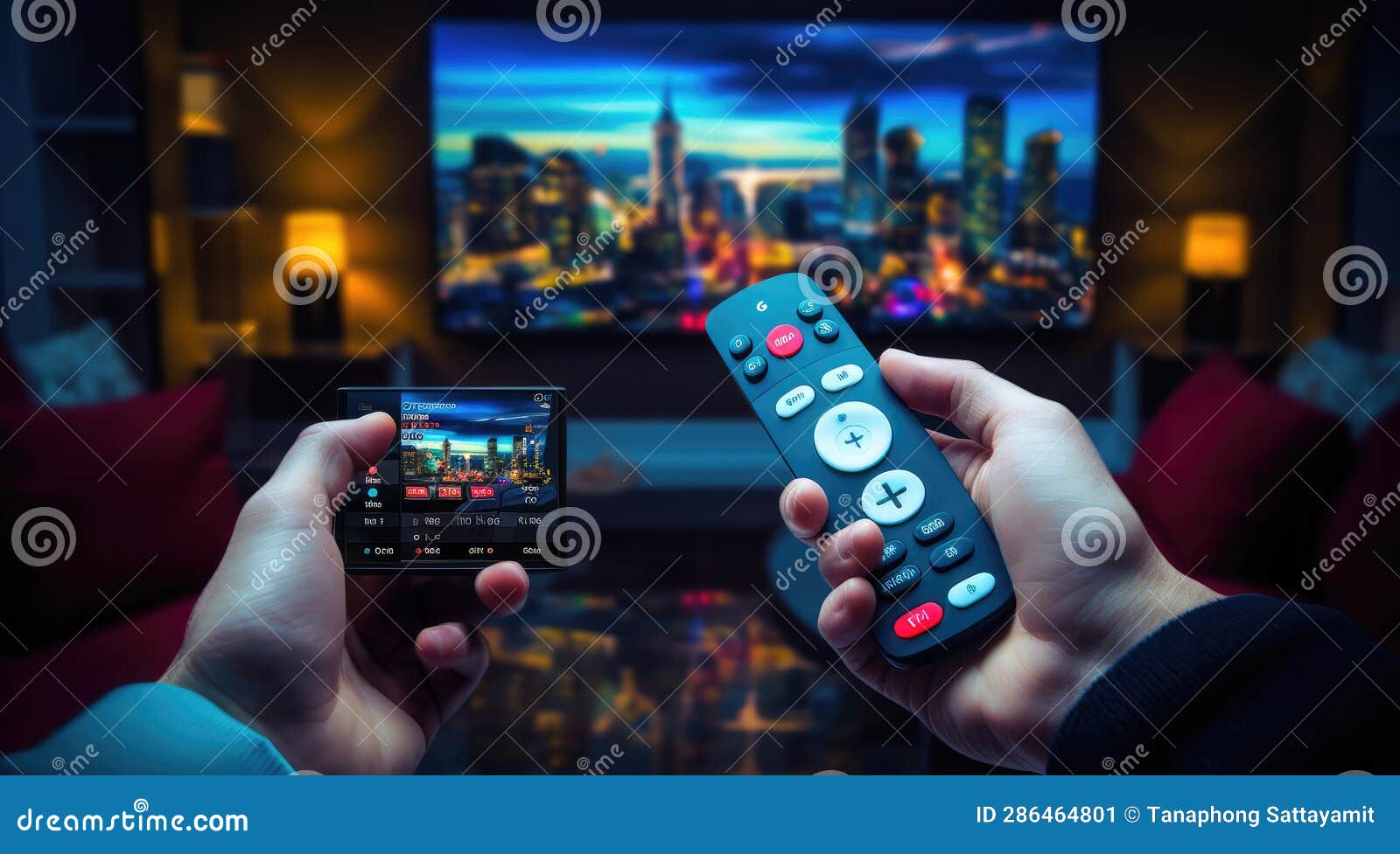 Man Holding a Futuristic Touching Screen Remote and Old Remote TV Stock ...
