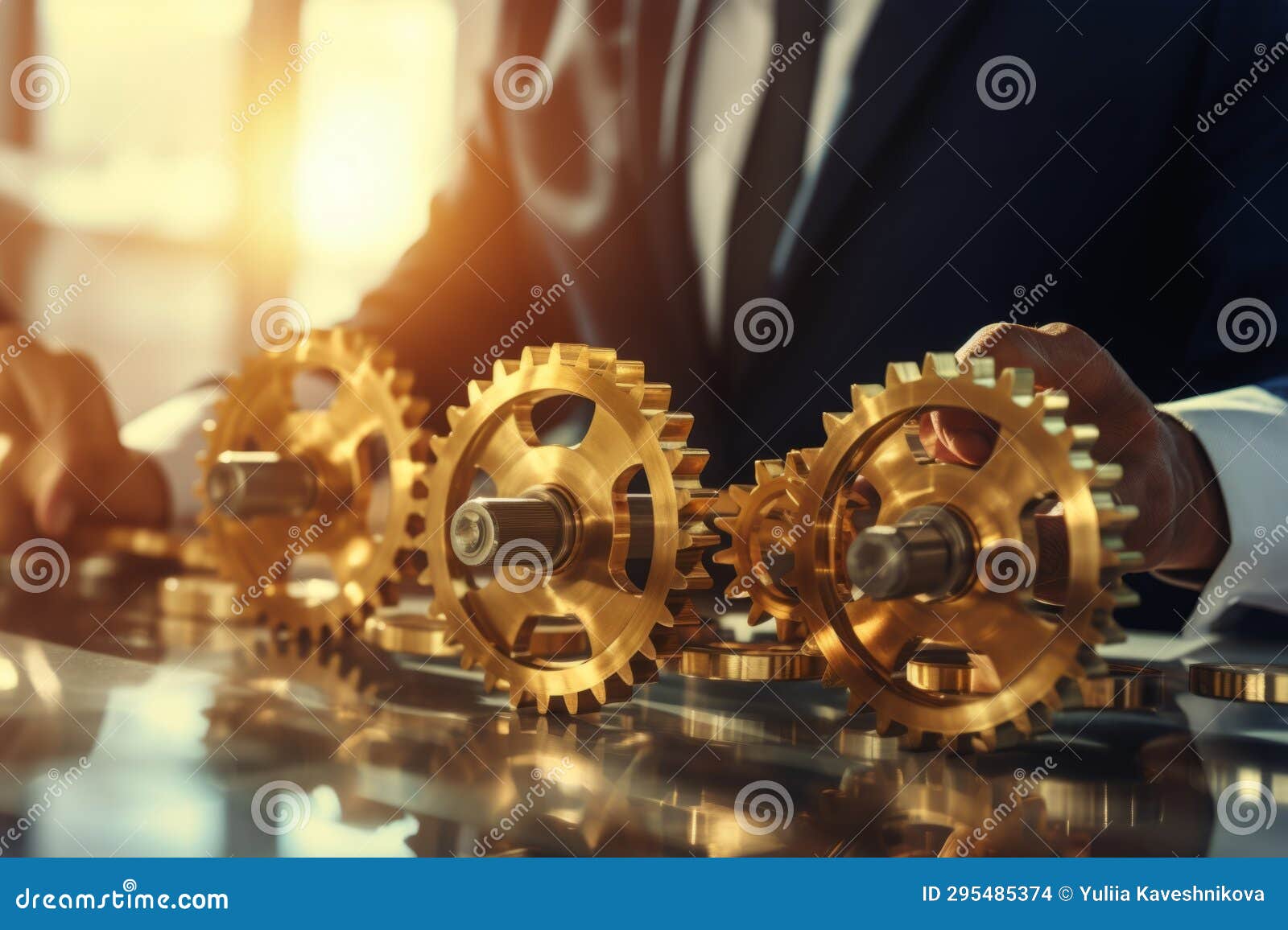 Man Holding Gear in Hands. Teamwork Metallic Silver Equipment ...