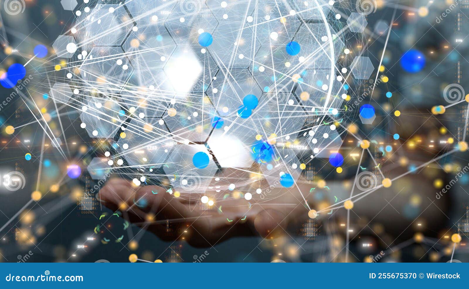 Man Holding a Globe with Interconnected Lines and Dots . Stock ...