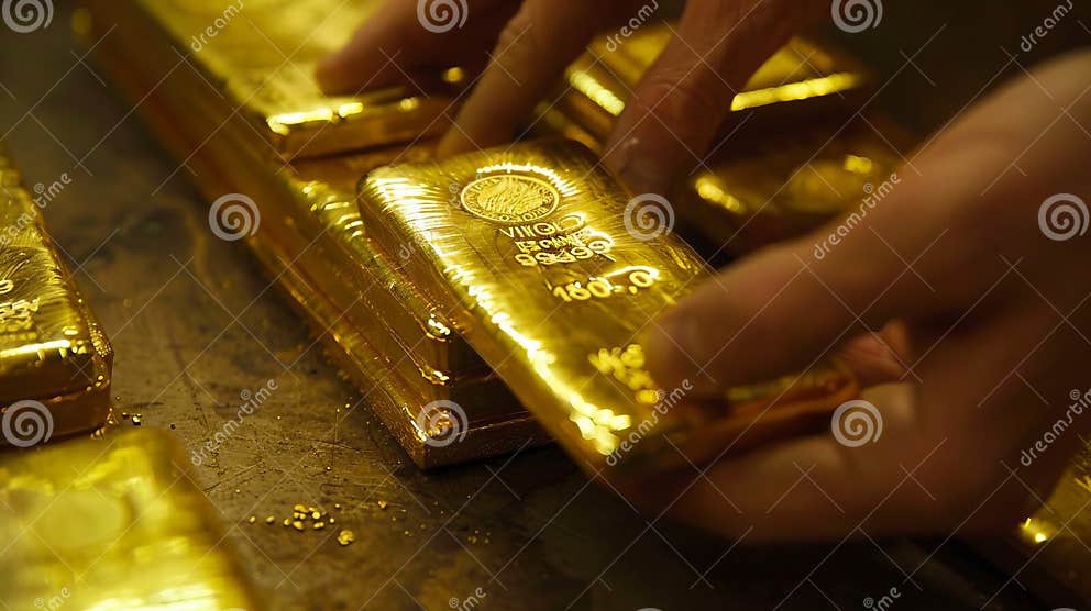 A Man is Holding Gold Bars in Front of Him Stock Image - Image of ...