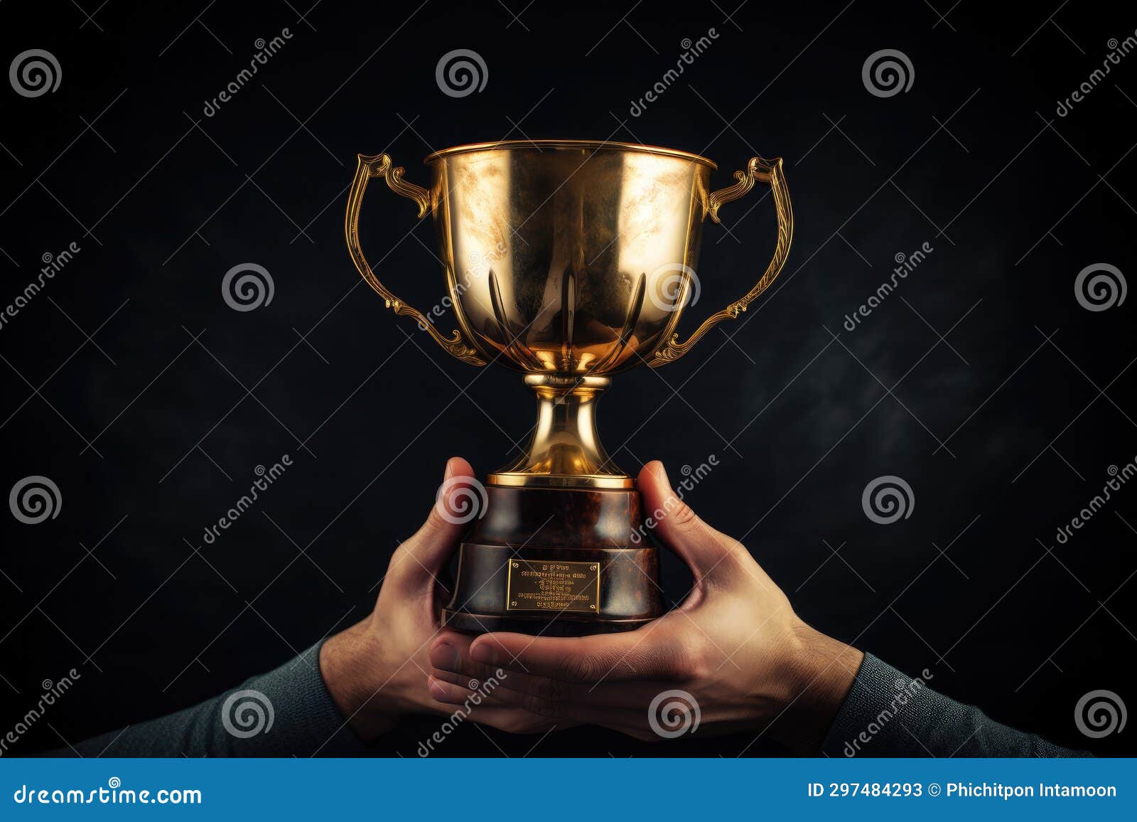A Man Holding A Gold Trophy Cup Generative Ai Illustration Stock