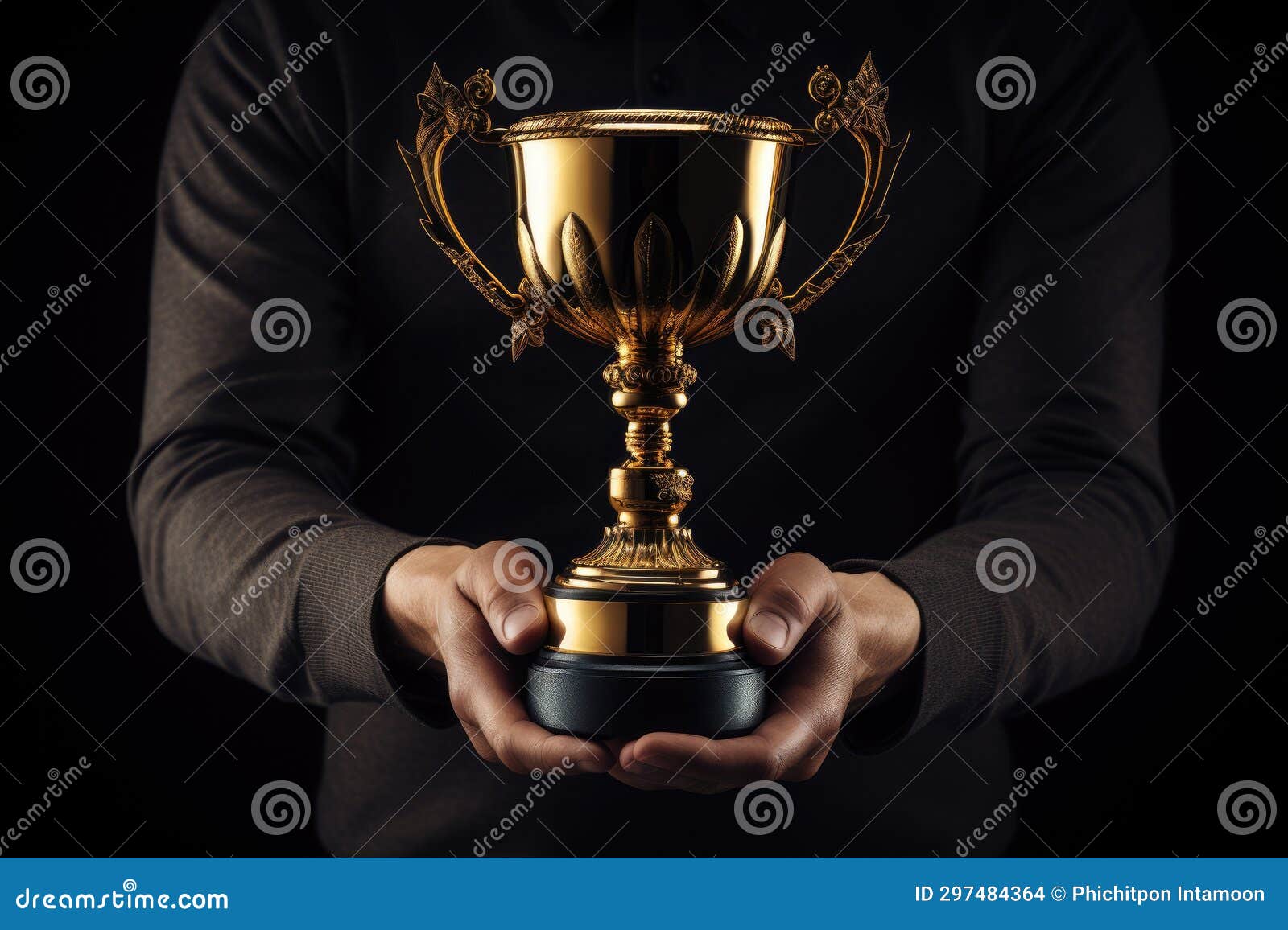 A Man Holding a Gold Trophy Cup, Generative AI Illustration Stock ...