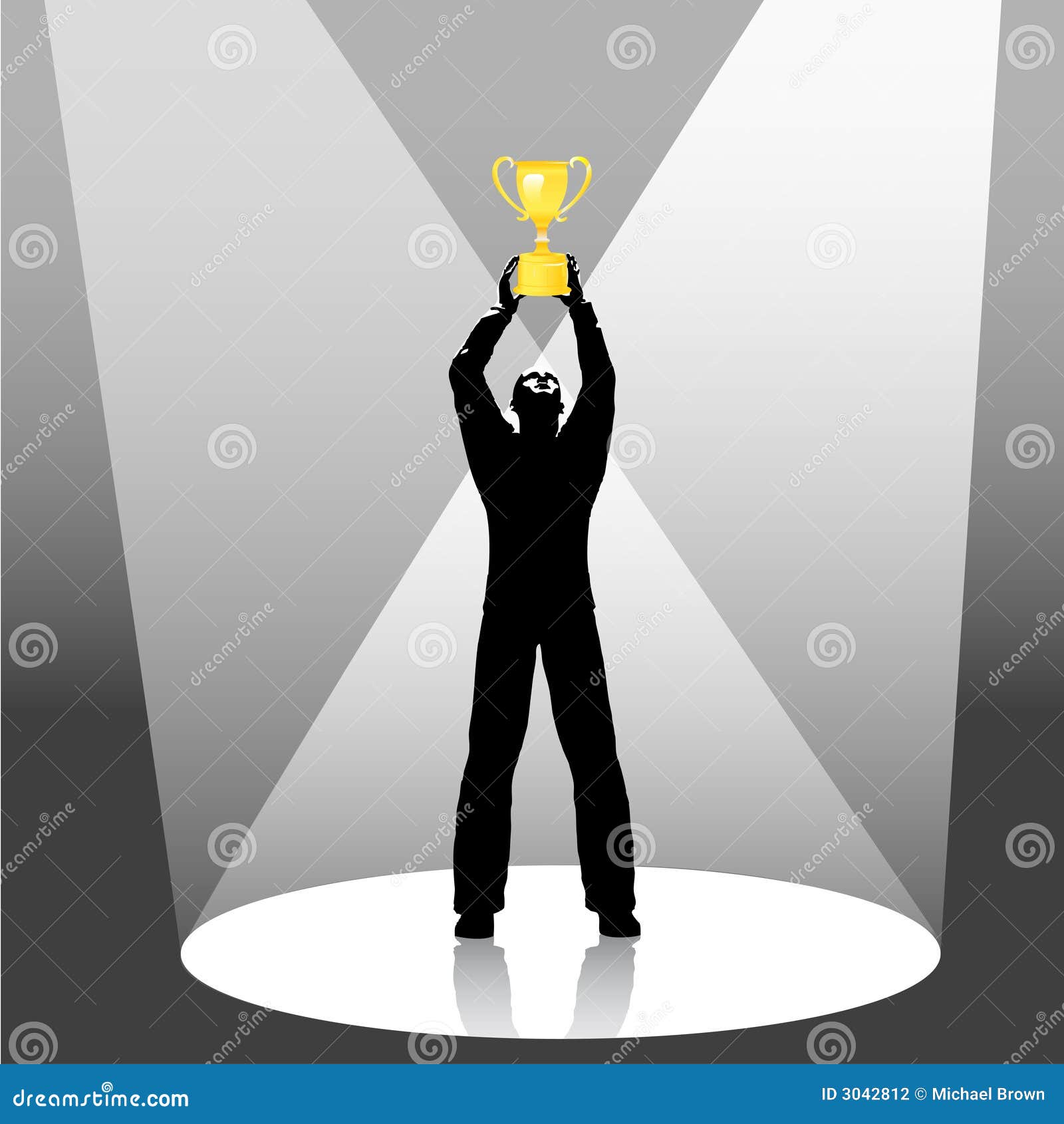 Man Holding Golen Trophy in a Spotlight Stock Vector - Illustration of ...