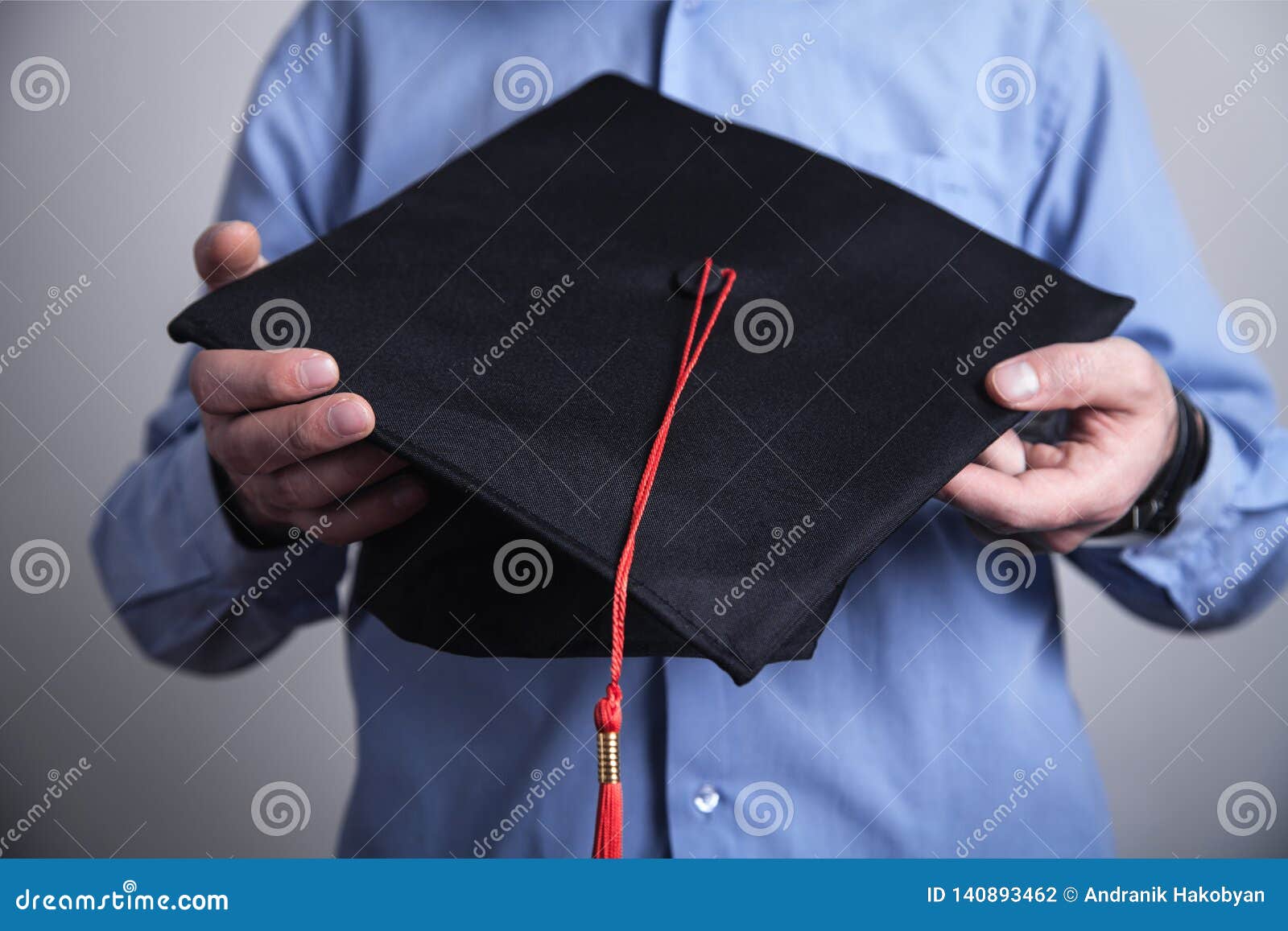 Man Holding Graduation Hat. Education Stock Photo - Image of ...