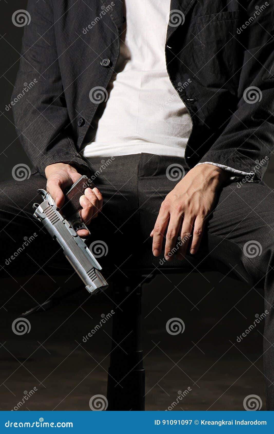 Man Holding Gun Sitting on Chair. Stock Image - Image of isolated ...
