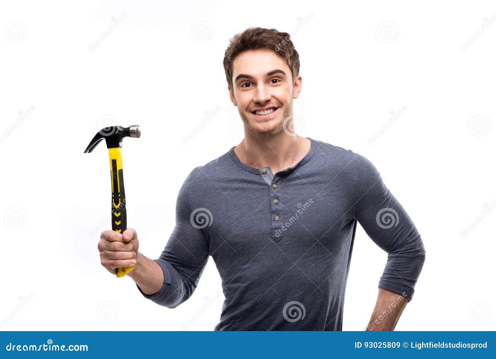 Man Holding Hammer Isolated on White, Handyman Tools Concept Stock ...
