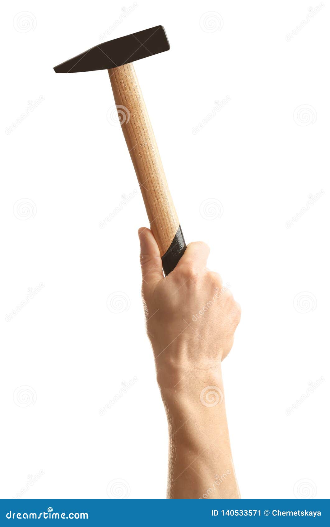 Man Holding Hammer on White Background. Stock Image - Image of device ...