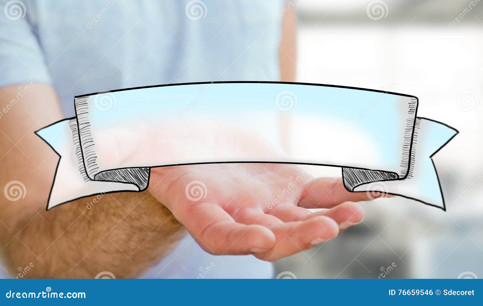 Man Holding Hand Drawn Banner Icon Stock Illustration - Illustration of ...