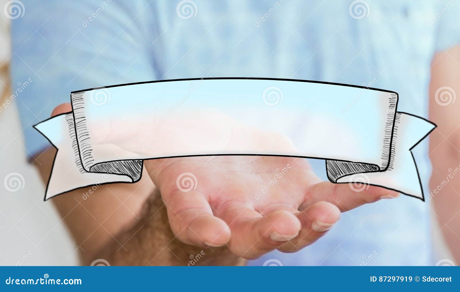 Man Holding Hand Drawn Banner Icon Stock Illustration - Illustration of ...