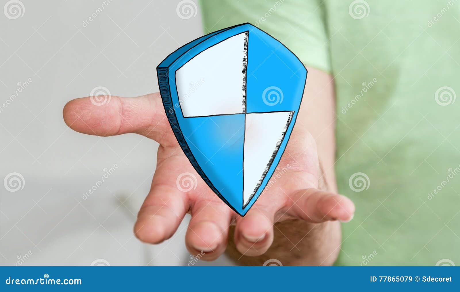 Man Holding Hand Drawn Shield Safe Protection Icon Stock Illustration ...