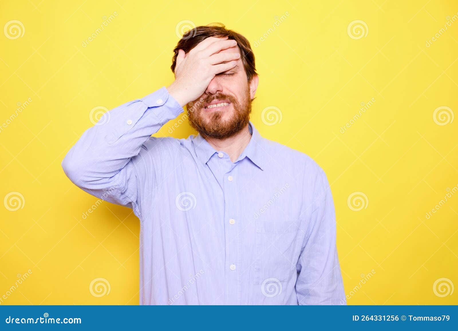 Man Holding Hand on Head with Frightened and Regret Expression Stock ...