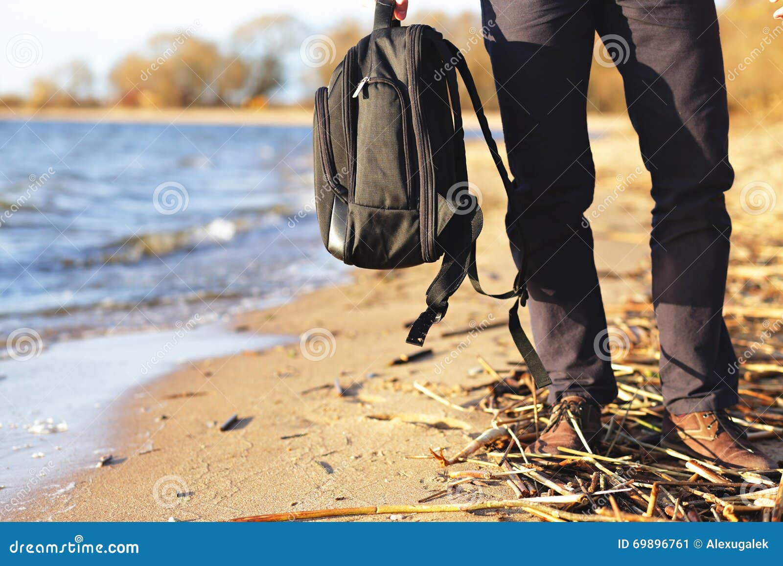 Man Holding in the Hand His Backpack Stock Image - Image of high, hand ...