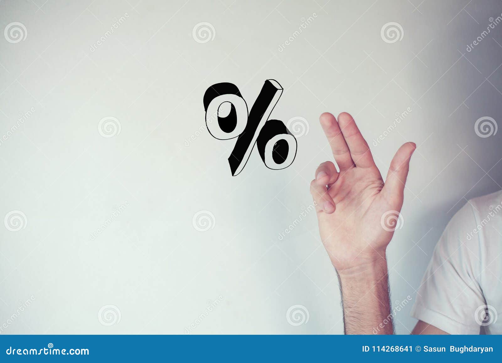 Man Holding Hand on the Percent Sign Stock Image - Image of market ...