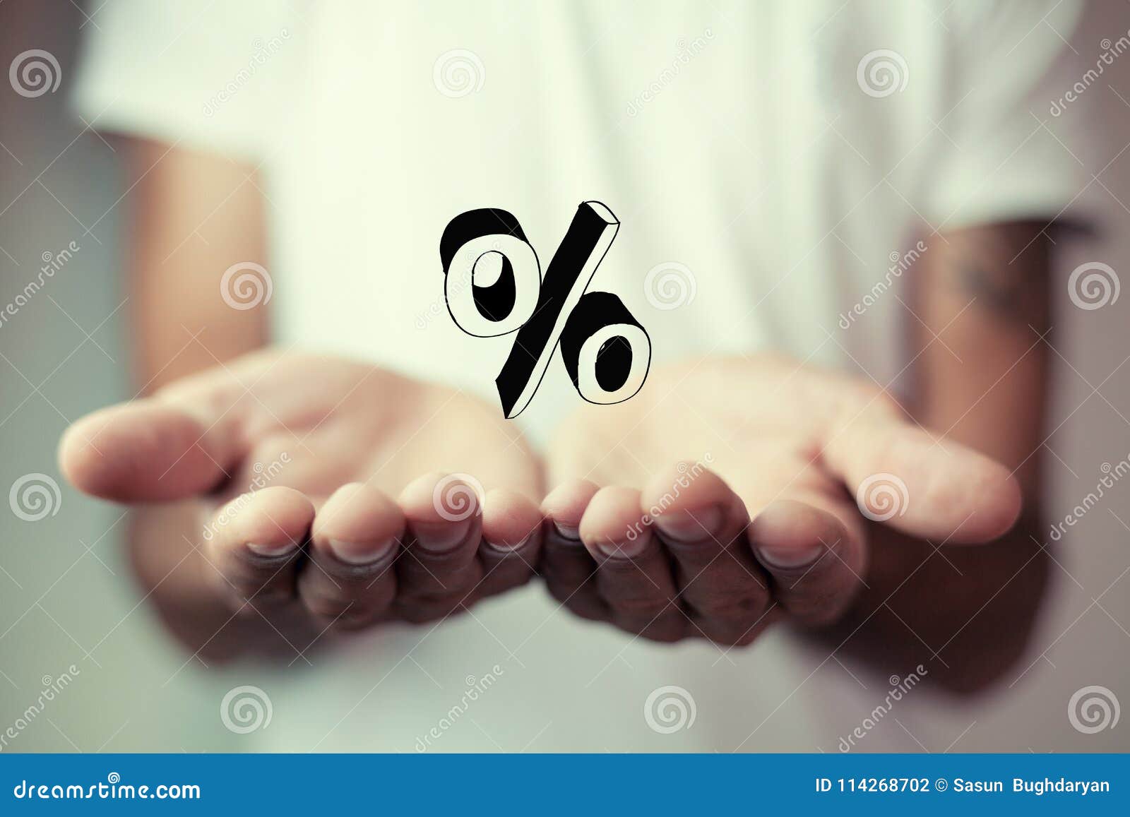 Man Holding Hand on the Percent Sign Stock Photo - Image of marketing ...