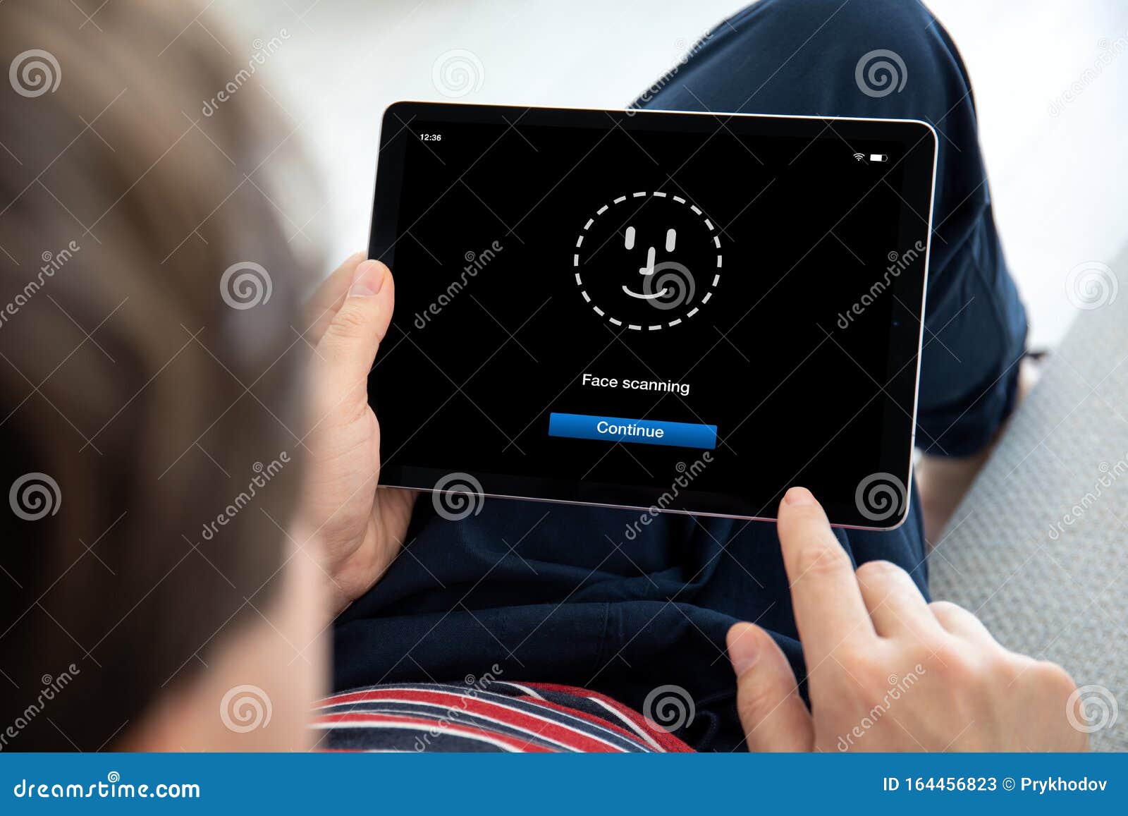 Man Holding in Hands Computer Tablet with Face Scanning Stock Image ...