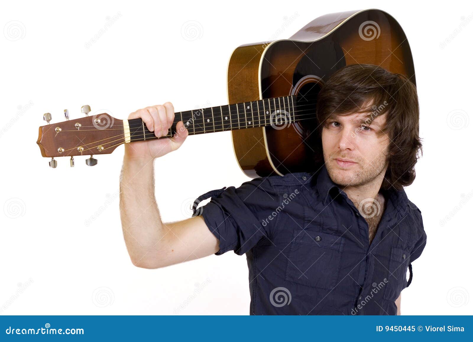 Man Holding His Acoustic Guitar on Shoulder Stock Image - Image of ...