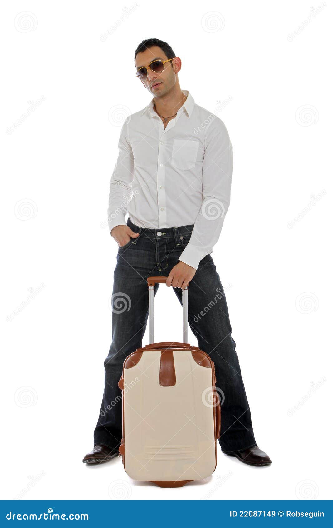 Man holding his carry-on stock image. Image of dress - 22087149