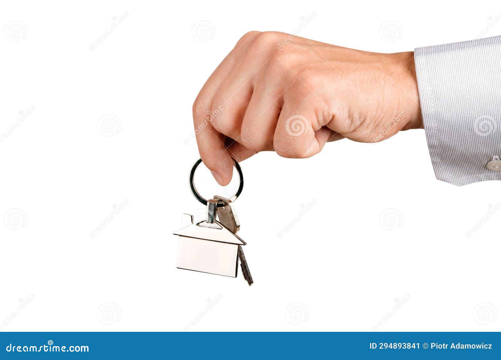 Man Holding House Keys with House Shaped Keychain Stock Image - Image ...