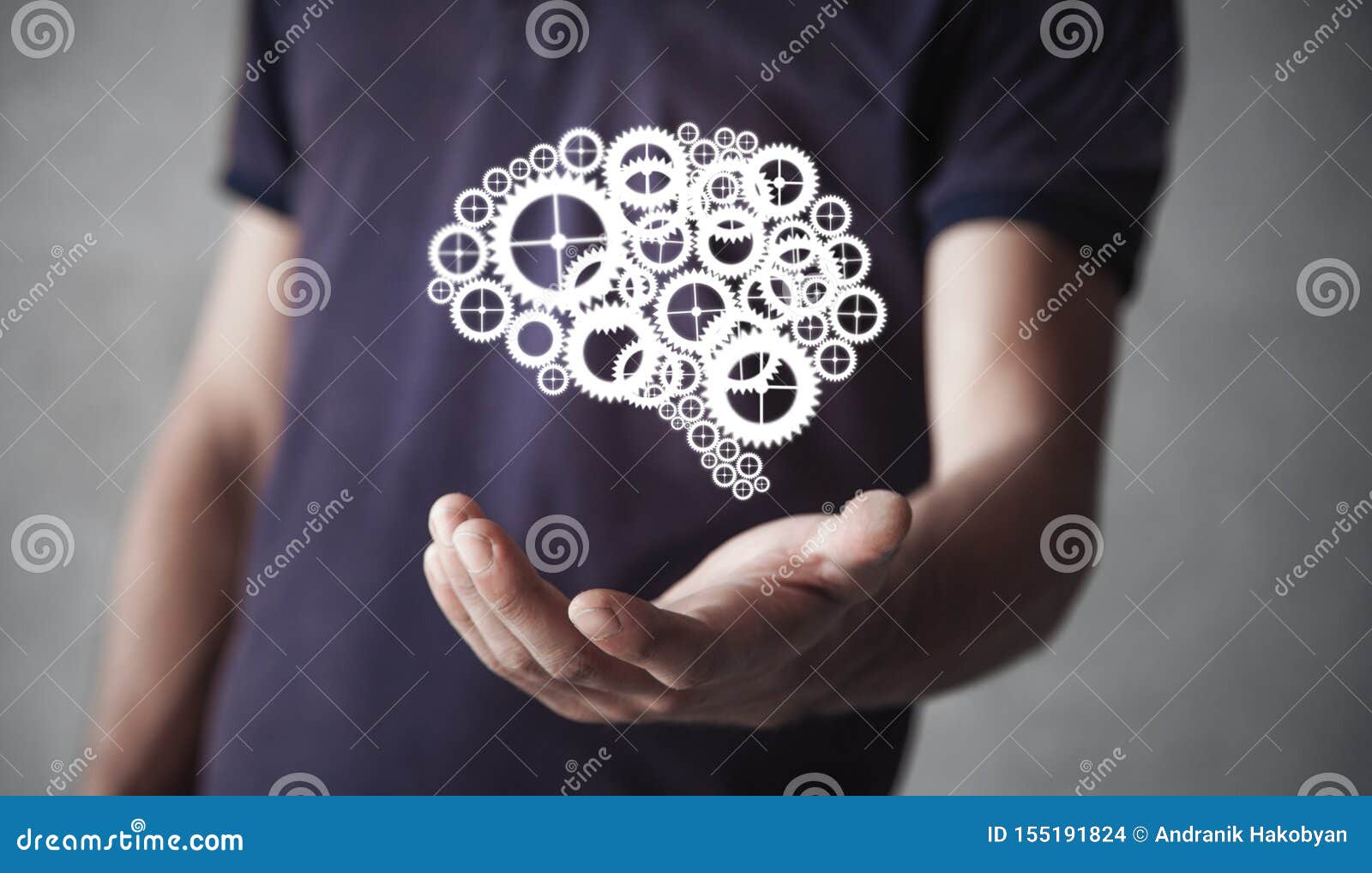 Man Holding Human Brain from Gears and Cogs Mechanism Stock Photo ...