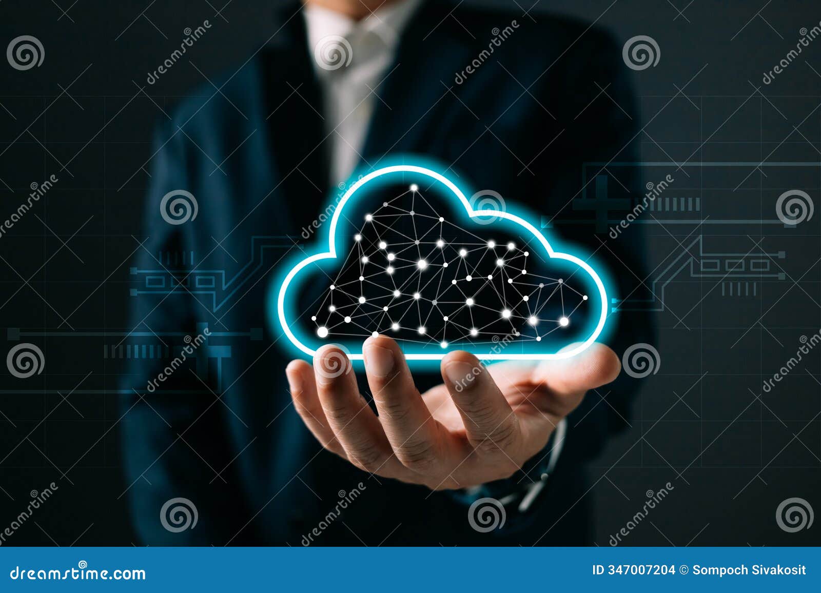 Man Holding Icon Cloud Computing Diagram Show on Hand. Data Center Storage.cloud Tech Stock ...
