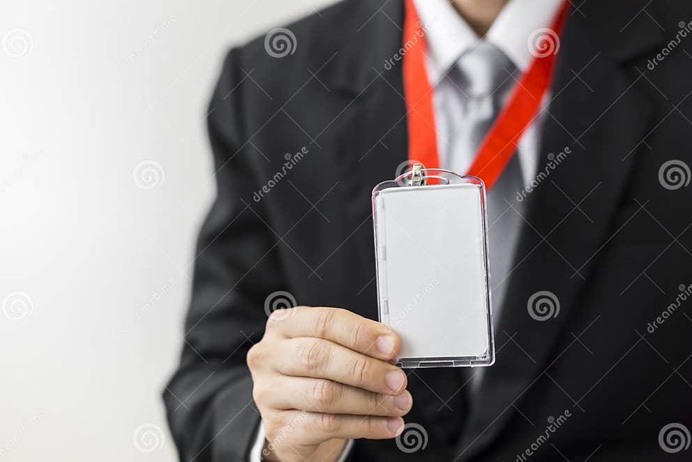Man Holding Identification Card. Stock Image - Image of lanyard, name ...