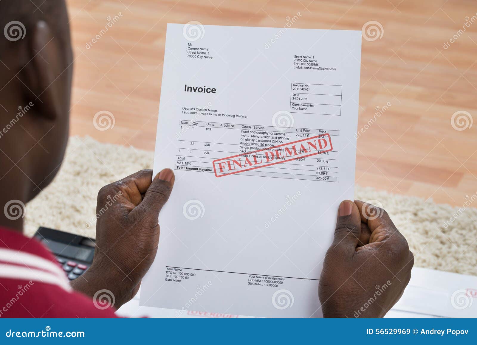 Man Holding Invoice with Final Demand Notification Stock Image - Image ...