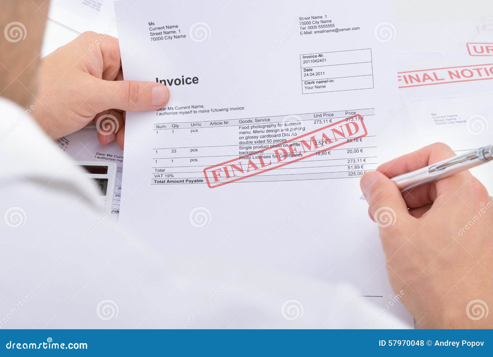 Man Holding Invoice with Final Demand Notification Stock Photo - Image ...