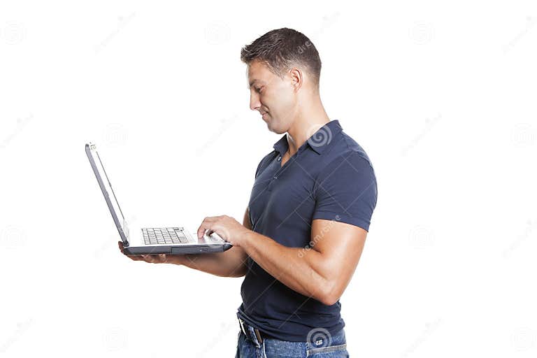 Man holding laptop stock photo. Image of mobility, person - 18323206