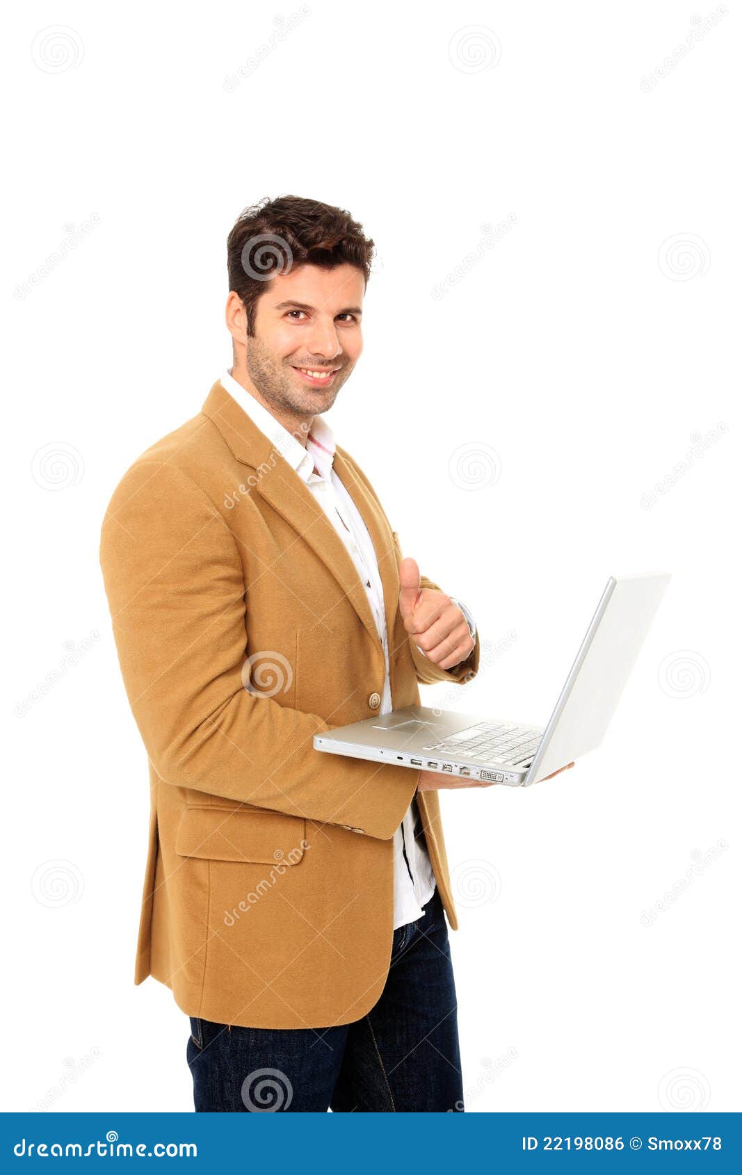 Man holding a laptop stock photo. Image of trust, small - 22198086