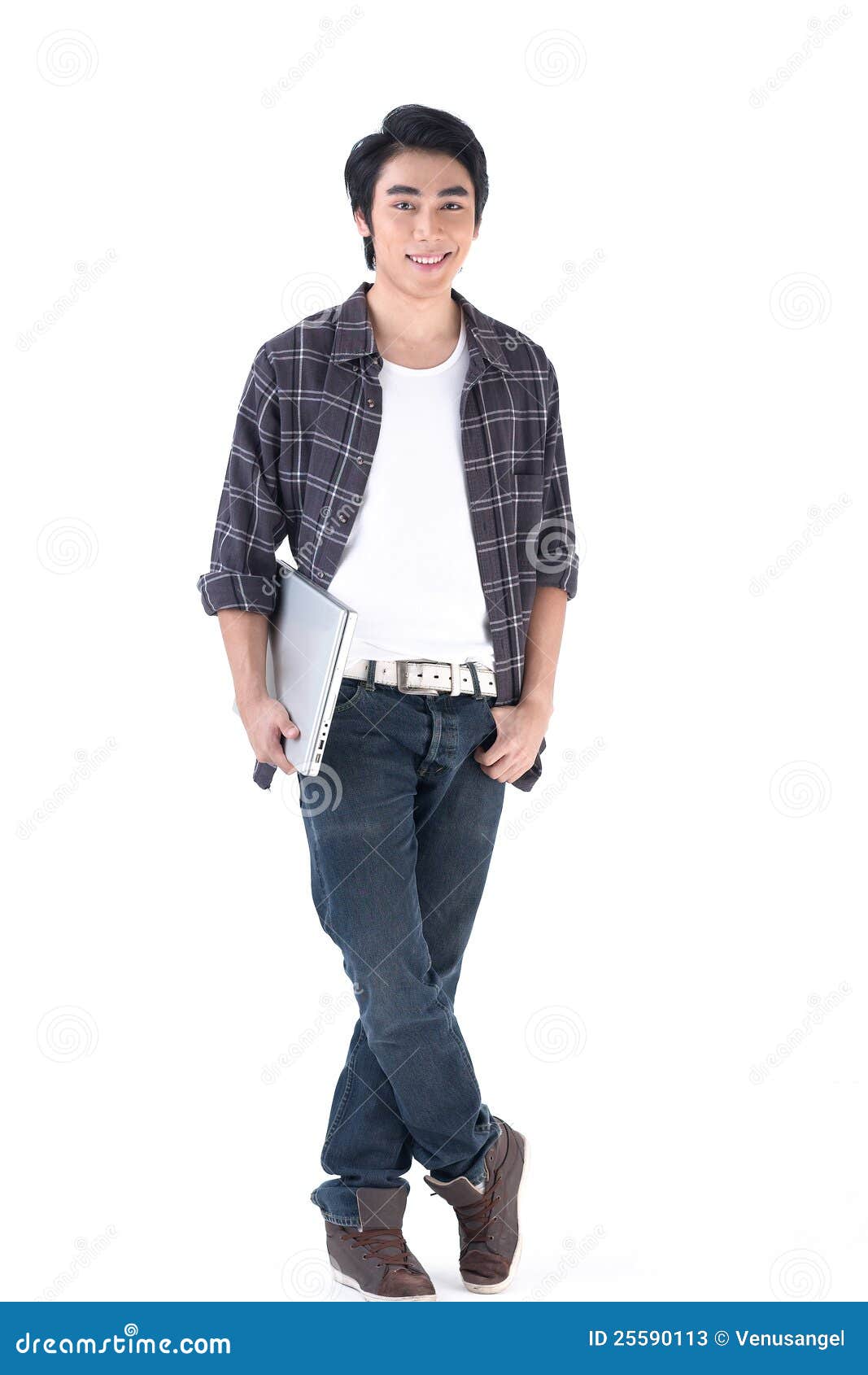 A Man Holding Laptop Computer Stock Image - Image of length, friendly ...