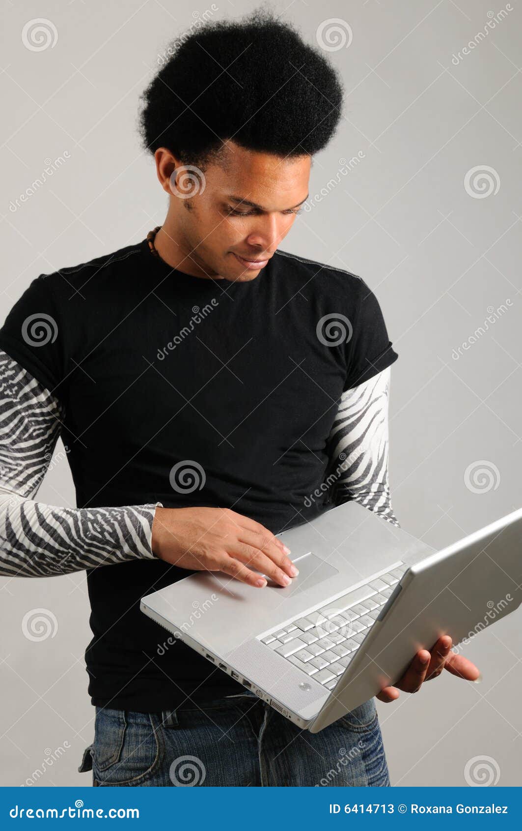 Man Holding Laptop Computer Stock Image - Image of beauty, american ...