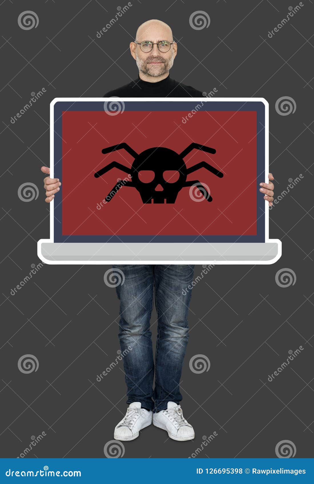 Man Holding a Laptop Screen with a Computer Virus Stock Photo - Image ...