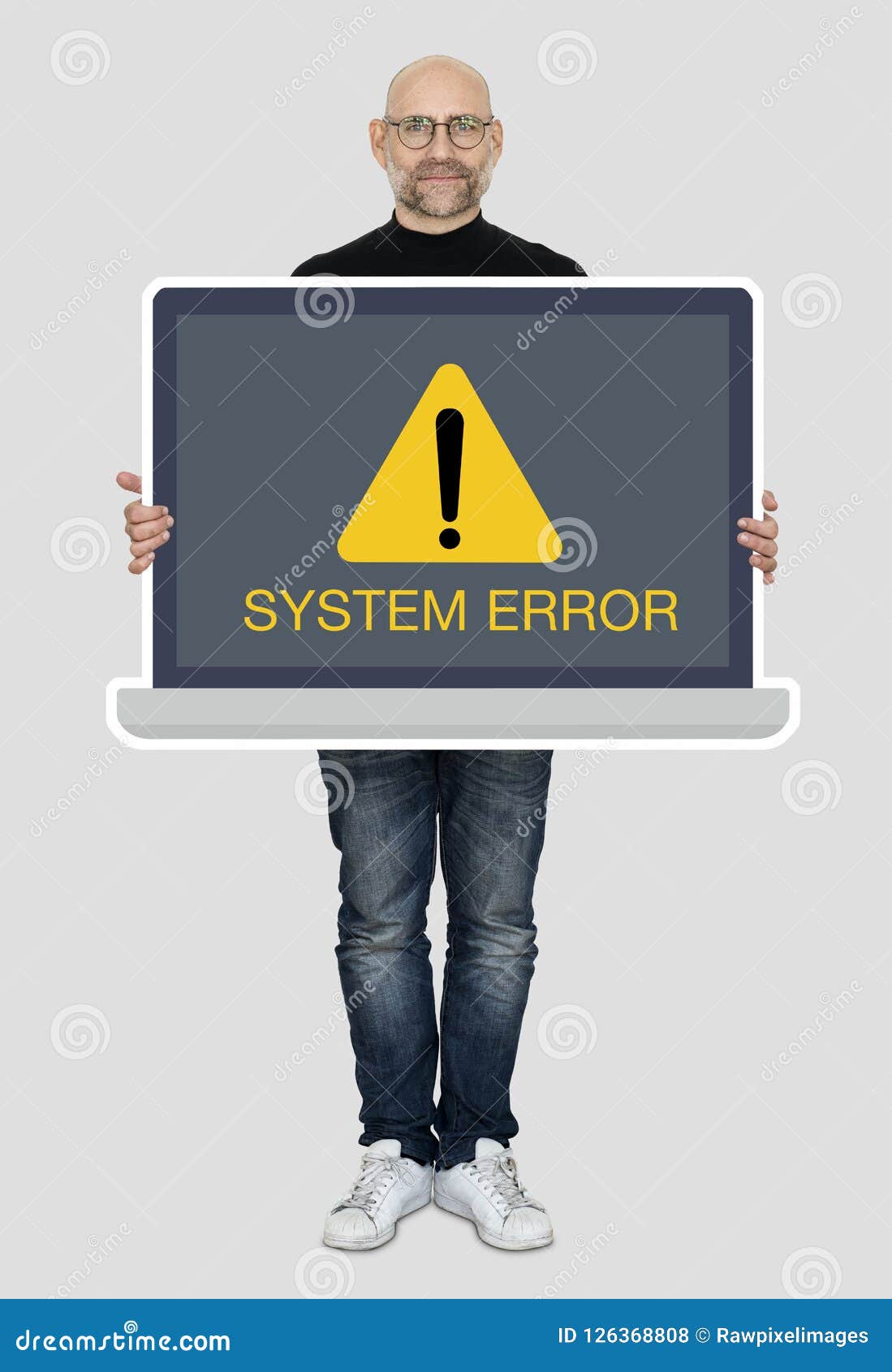 Man Holding a Laptop with a System Error Stock Photo - Image of cyber ...