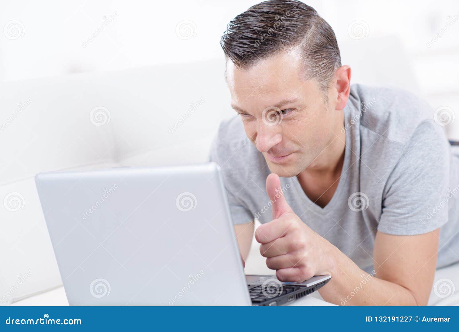 Man Holding Laptop and Thumbs Up Indoor Stock Image - Image of dude ...