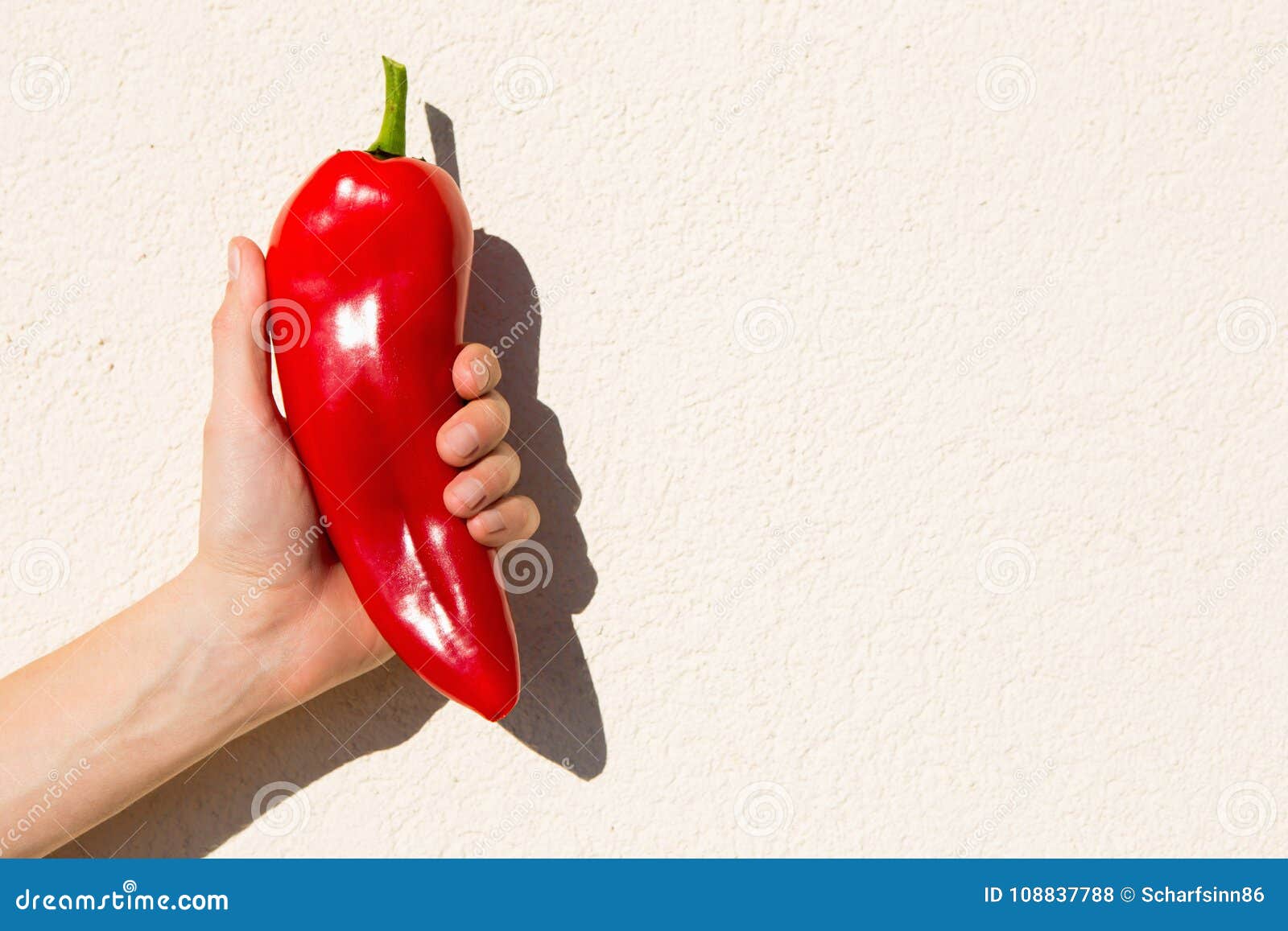 The Man is Holding a Large Red Pepper in His Hand. Stock Photo - Image ...