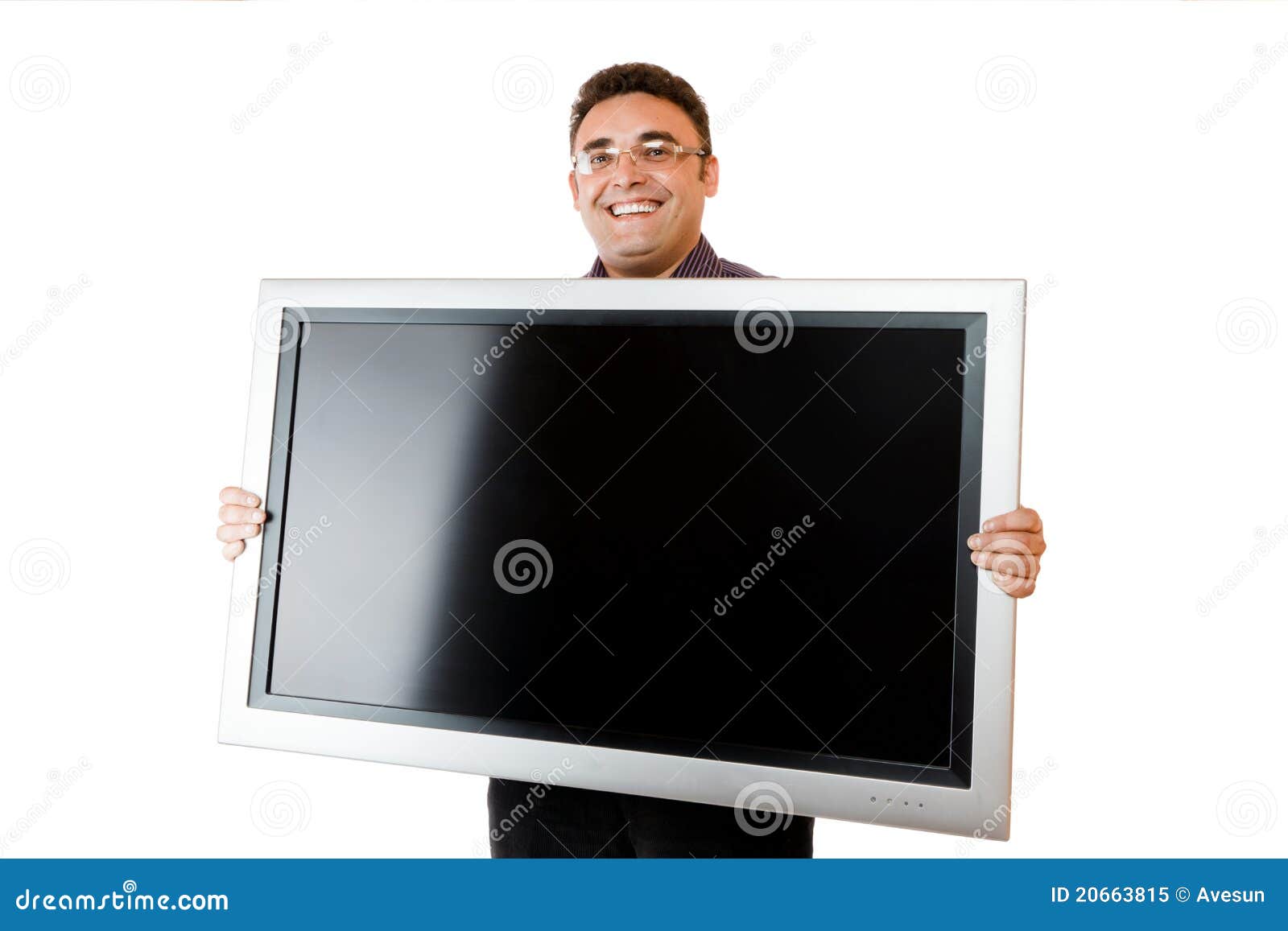 Man holding lcd tv stock image. Image of space, person - 20663815