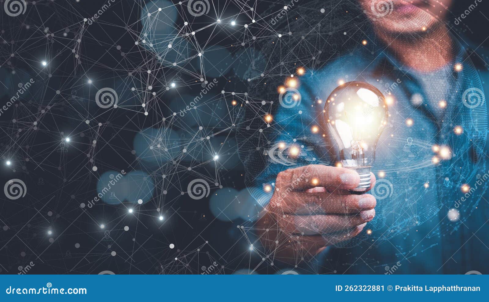 Man Holding Light Bulb,modern Cyberspace Network Technology Concept,to ...