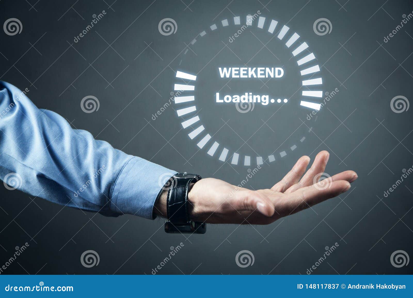 Man Holding Loading Icon. Weekend Loading Concept Stock Image - Image ...
