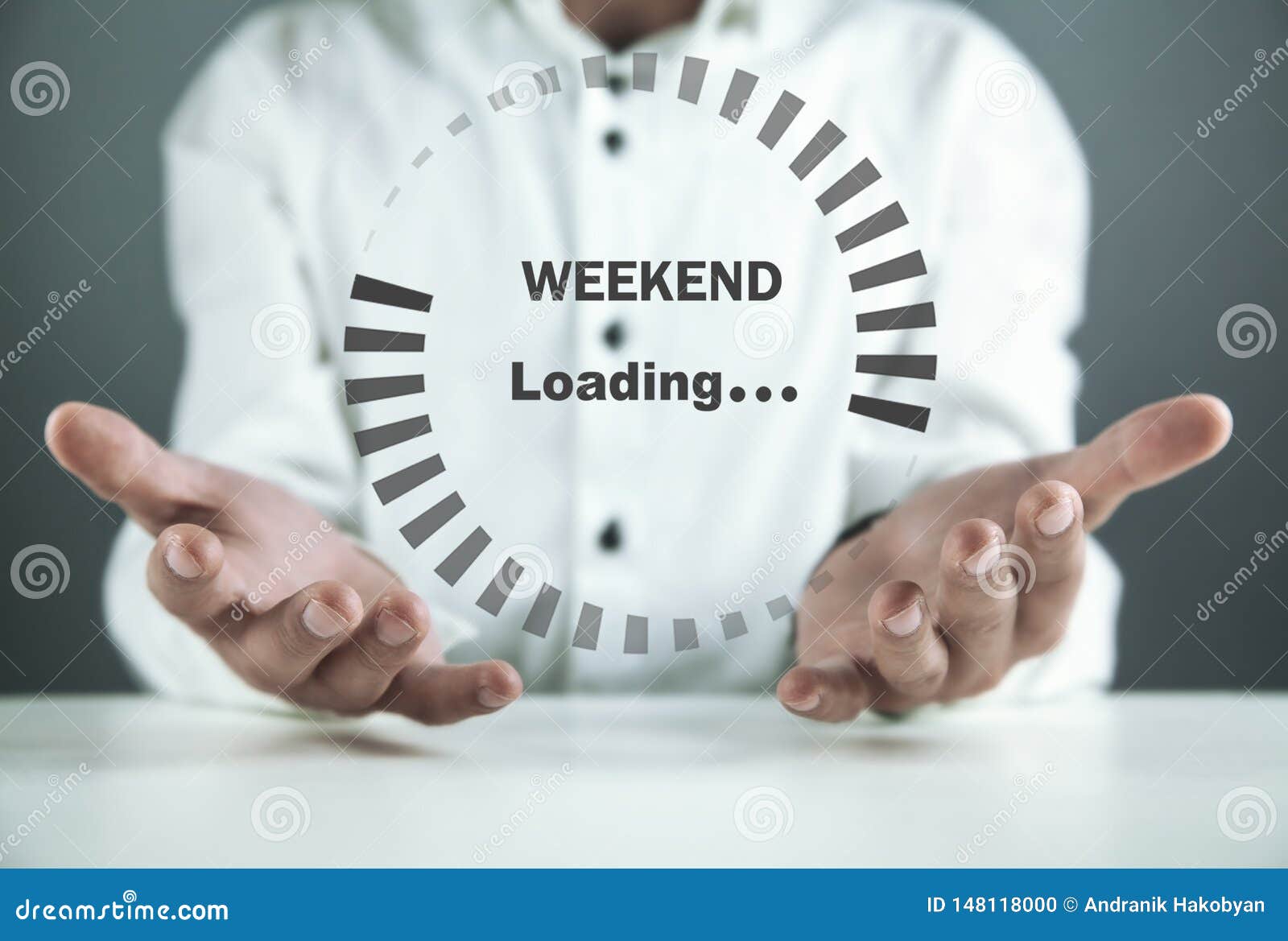 Man Holding Loading Icon. Weekend Loading Concept Stock Photo - Image ...