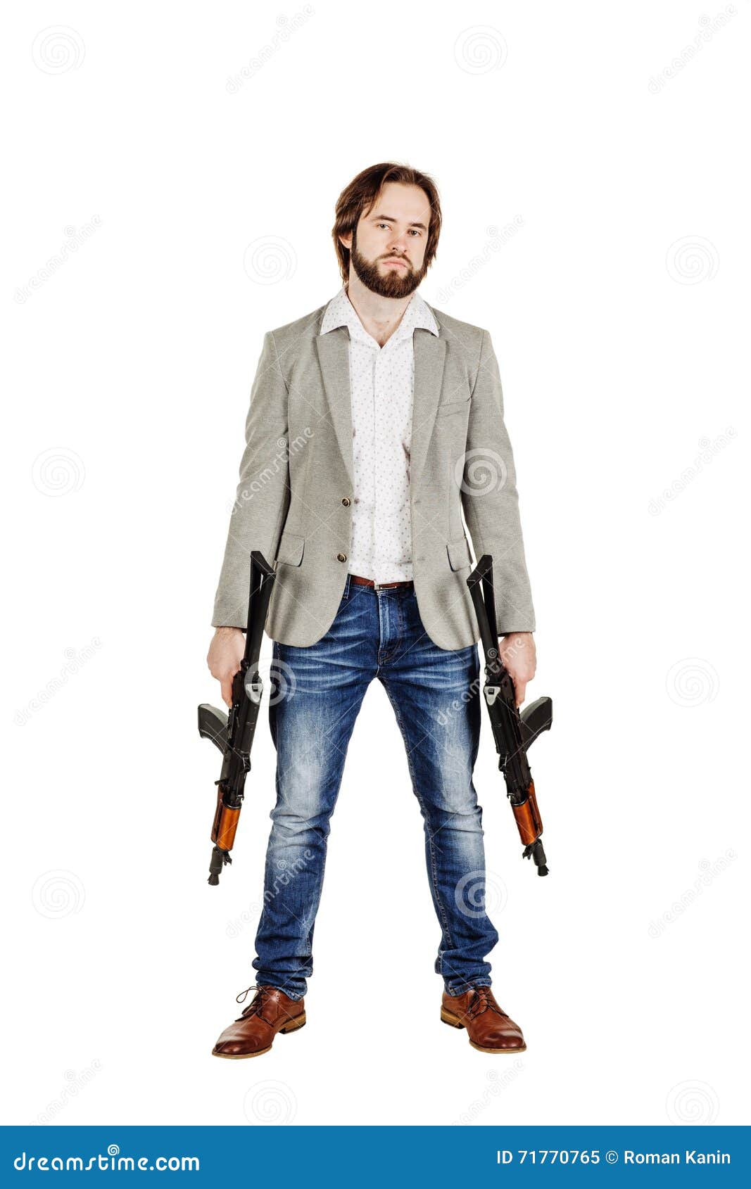 Man Holding A Machine Gun Isolated On White Background Royalty-Free ...